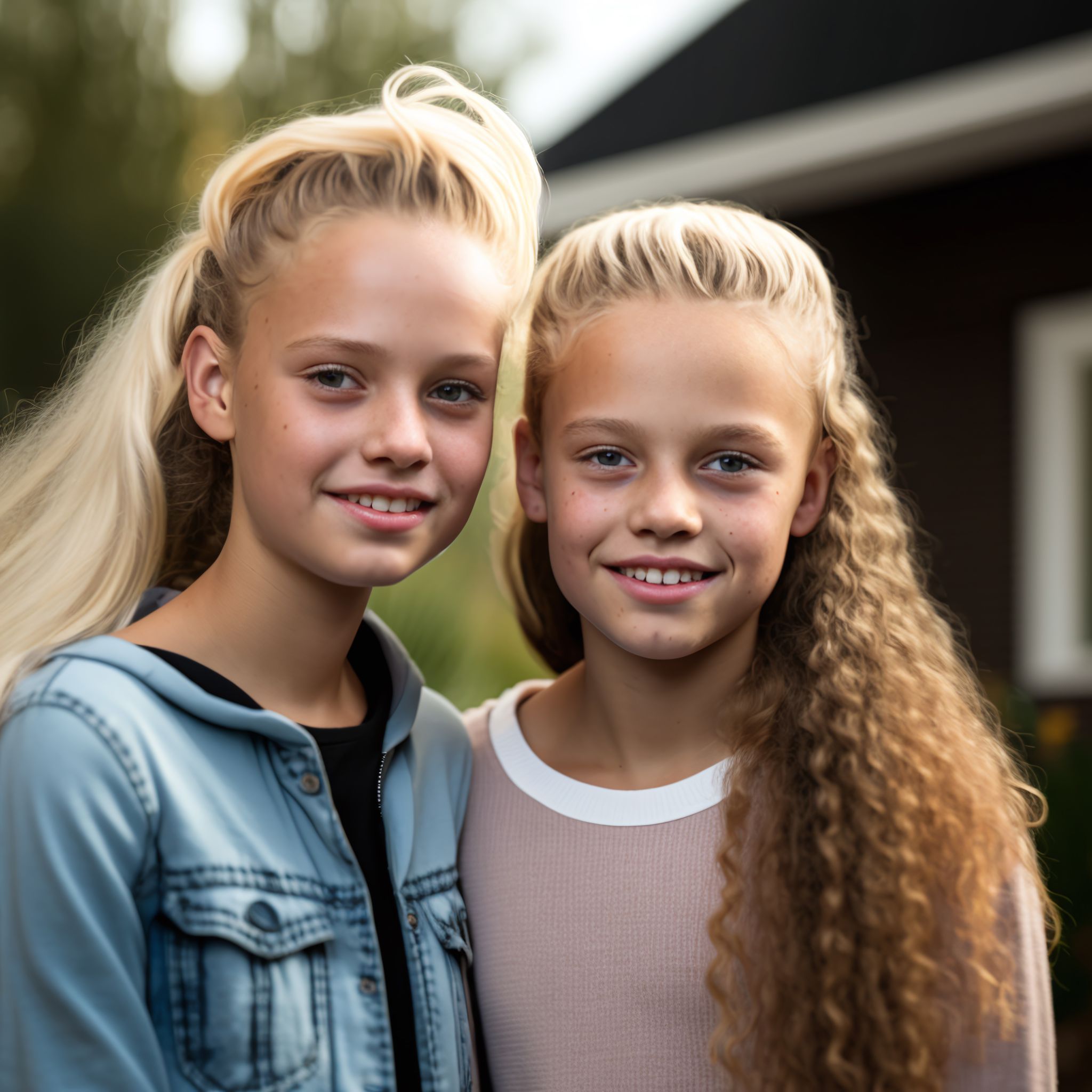 Free image: Sisters, 9, in front of their home - Premium Free AI ...