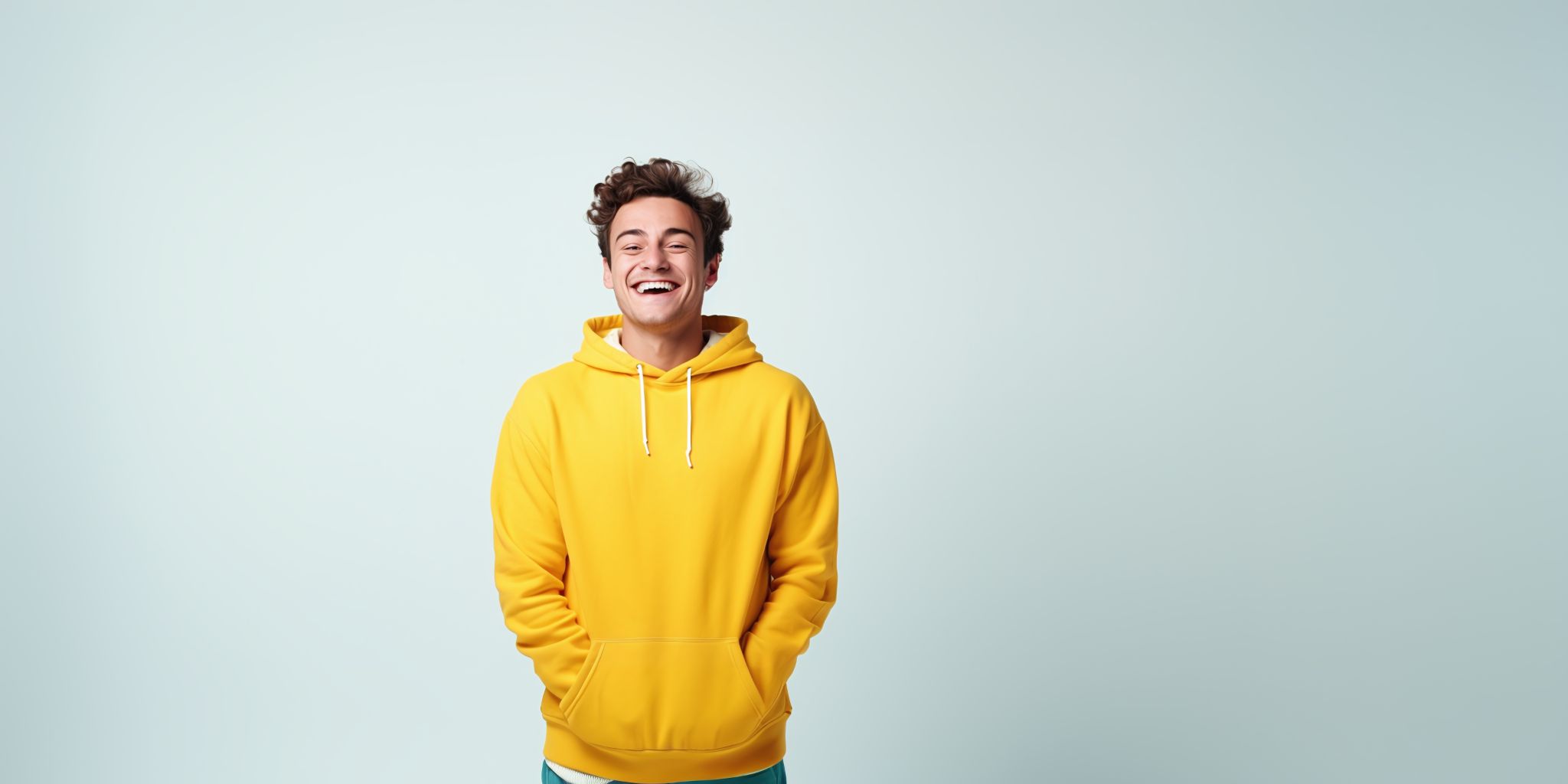 Free image: smiling 20-year-old boy in yellow hoodie - clean studio ...