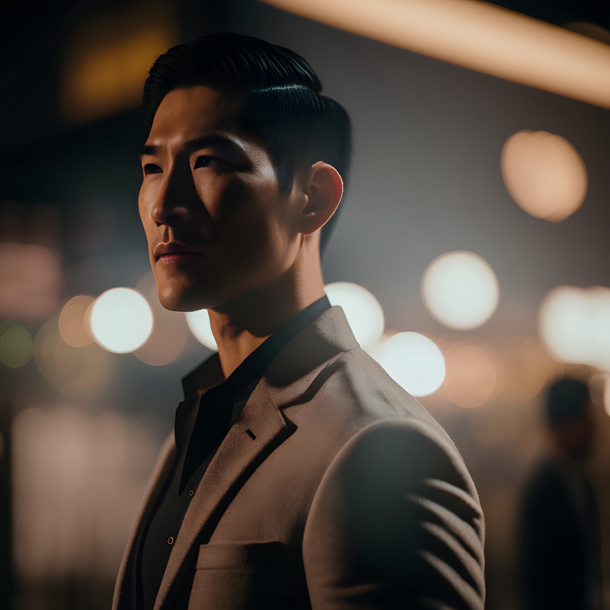Free image: Asian man at night party, city lights twinkle in the ...