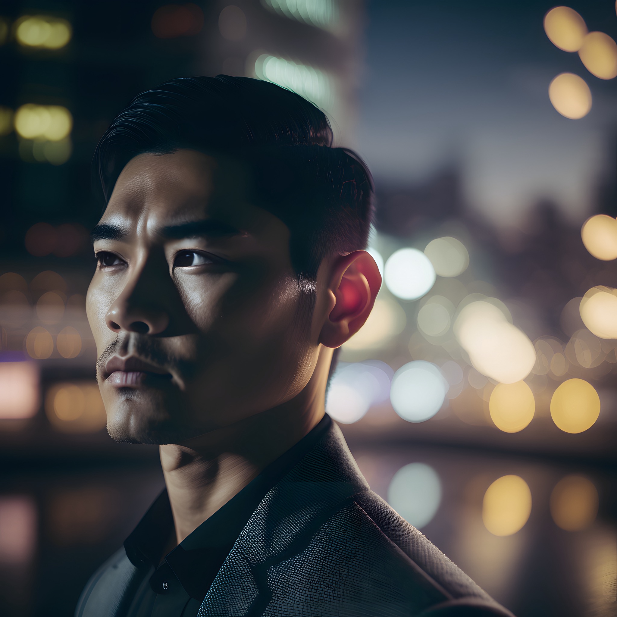 Free image: Asian man at night party, city lights twinkle in the ...