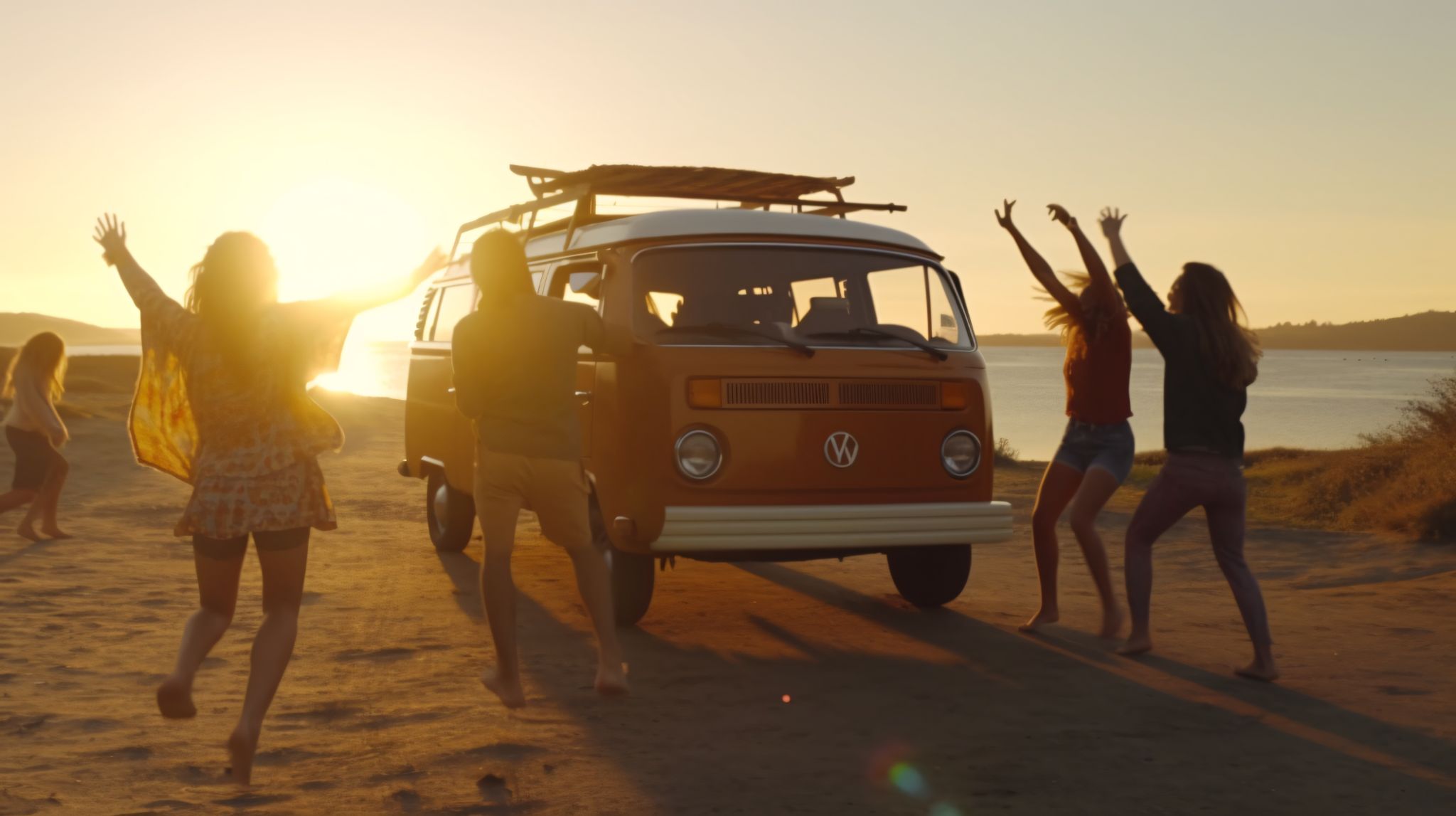 Free image: Beach party: euphoric sunset dance with five people ...