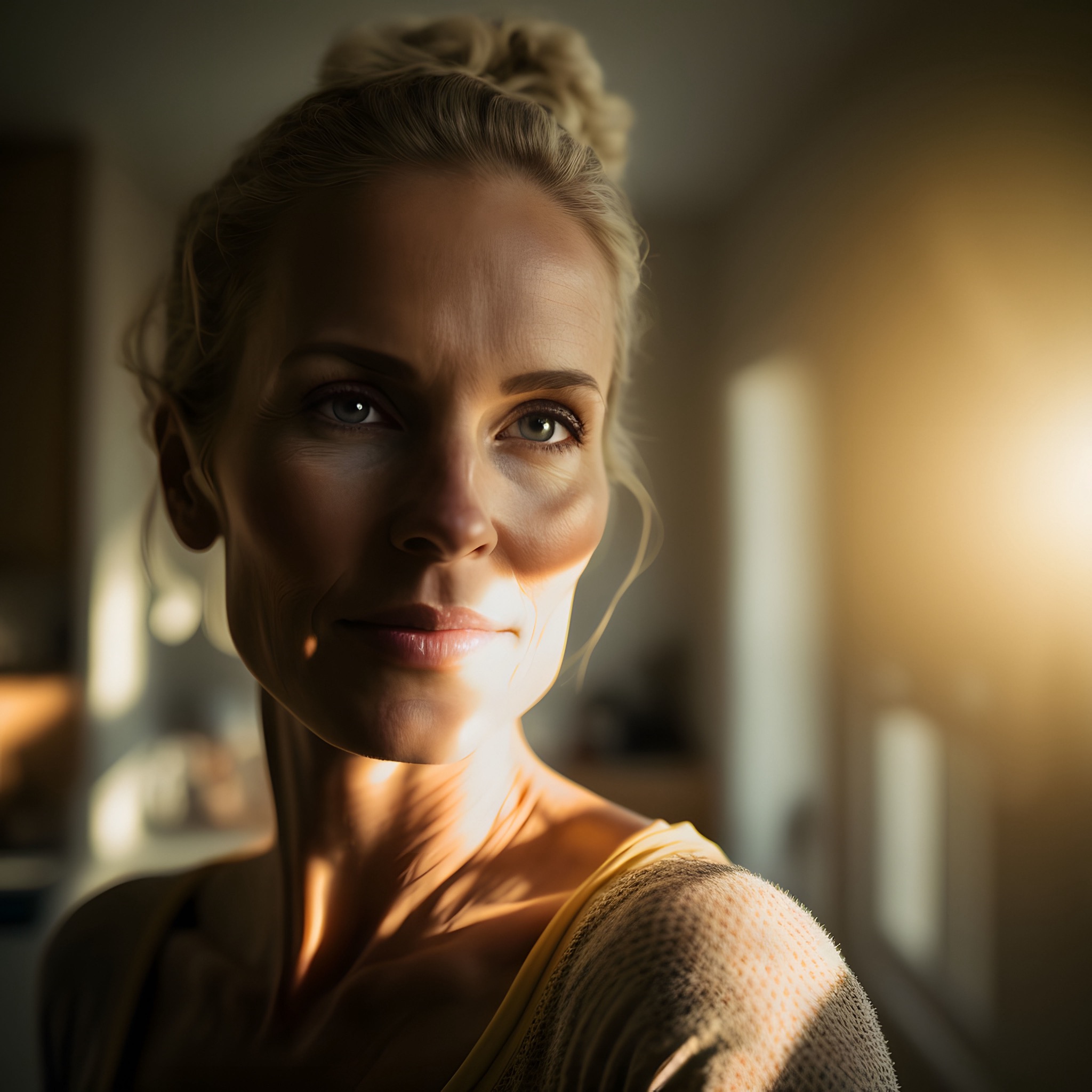 Free image: Golden Sunlight: Portrait of a 40-Year-Old Woman at Home ...