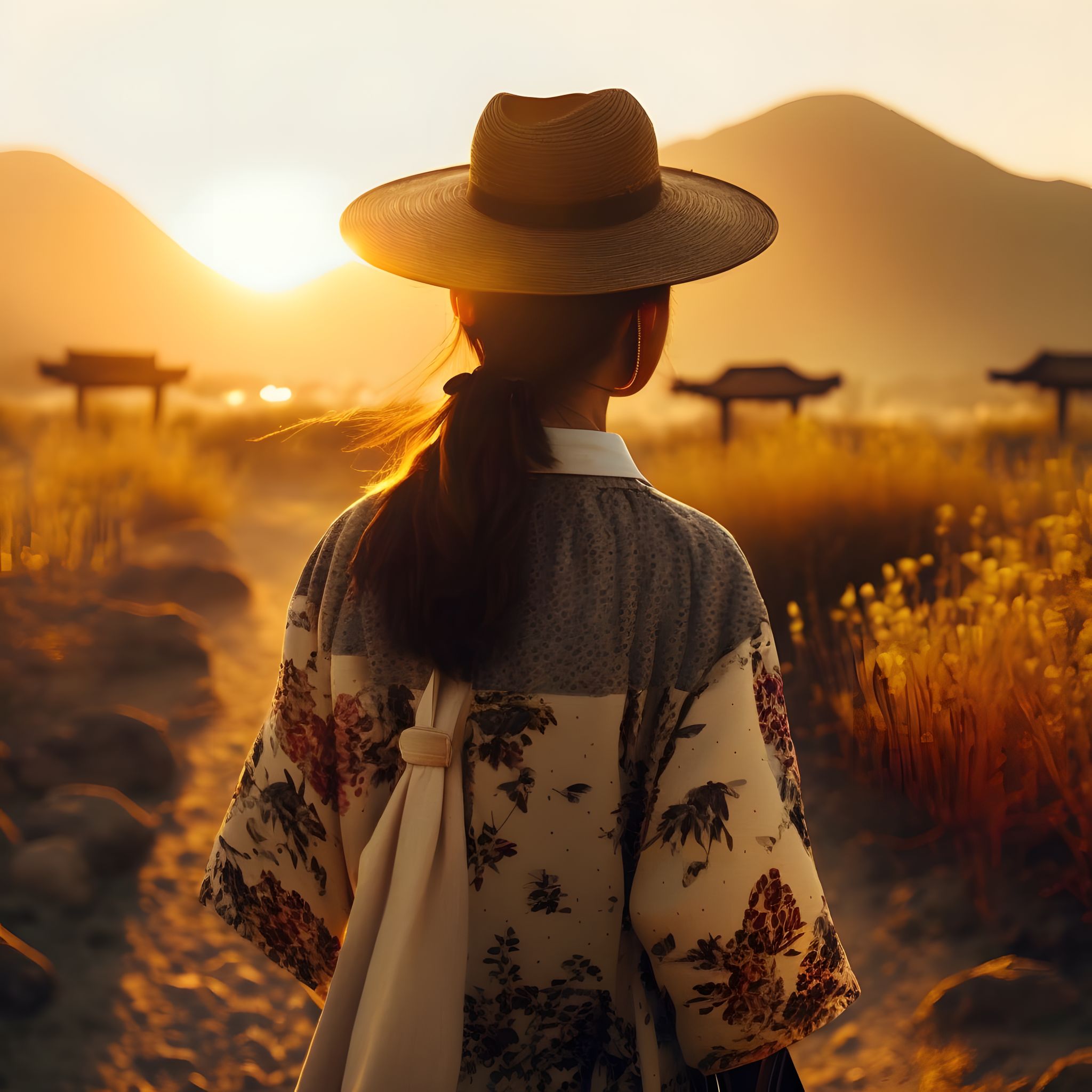 Free image: Asian woman in 20s at sunset, asian landscape in background ...