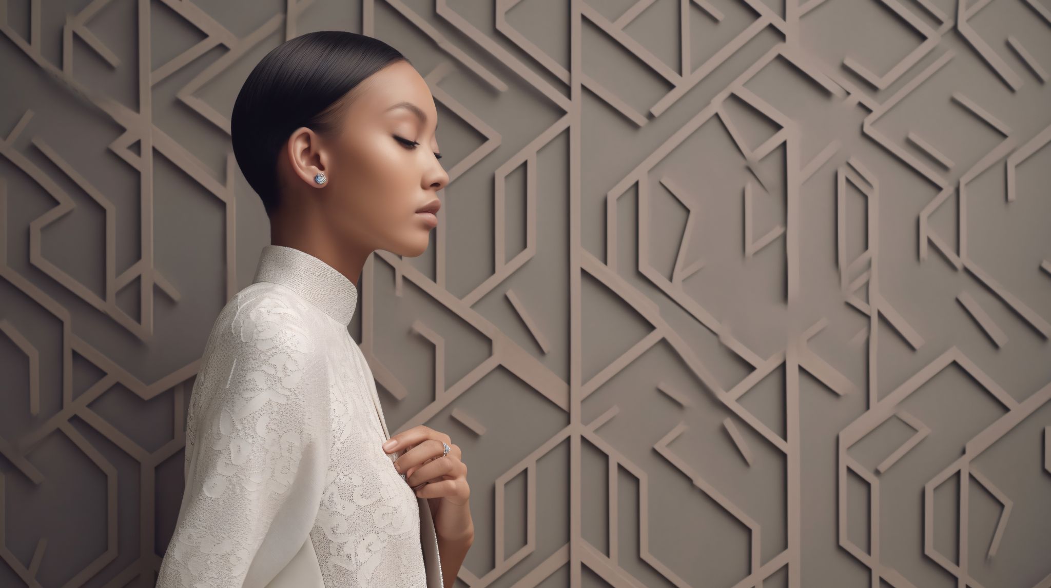 Free image: Modern minimalism: elegant model with intricate outfit on ...