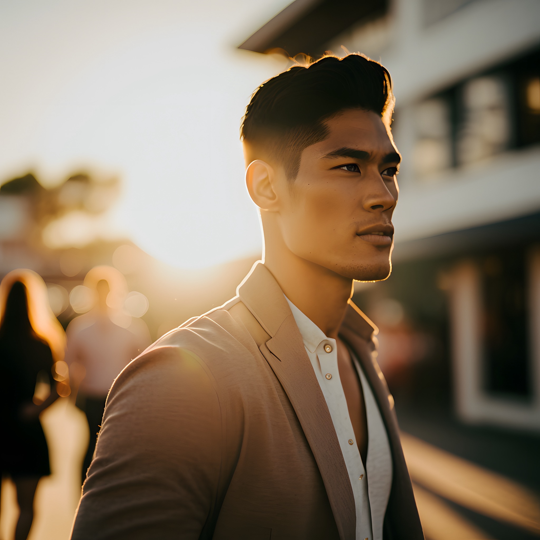 Free image: Asian man enjoys golden hour city view from rooftop bar ...