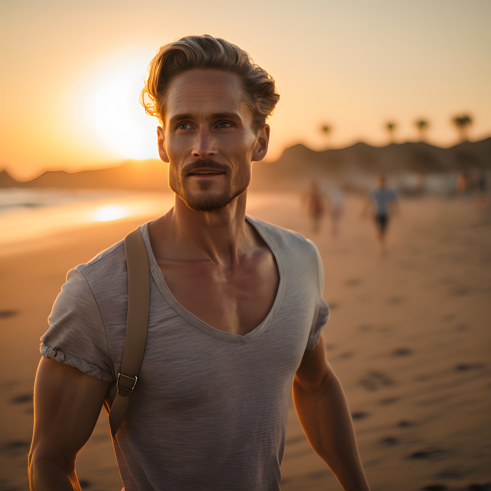 Free image: Portrait of a man walking on a tropical beach with sea and ...