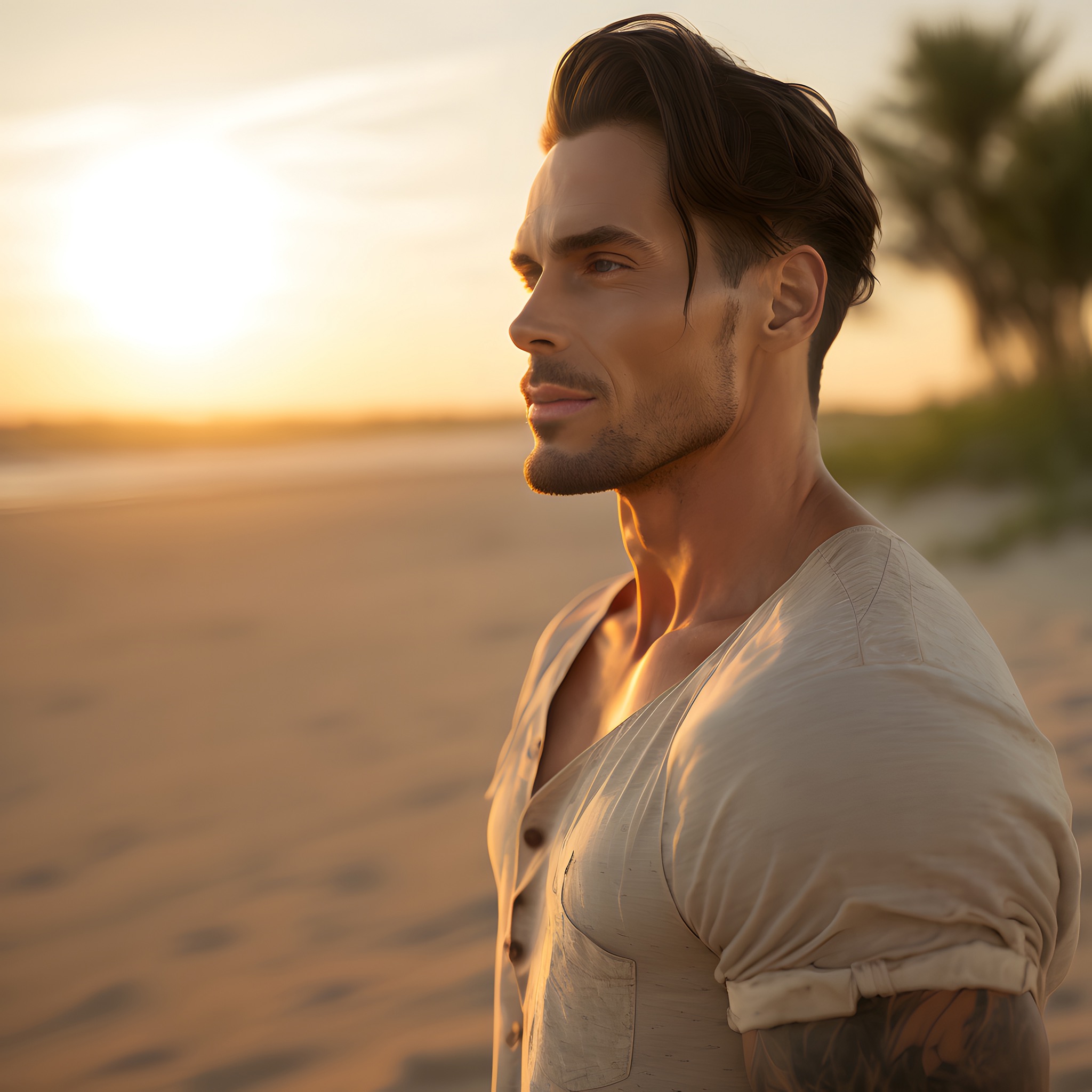 Free image: Portrait of a beautiful man walking on a tropical beach ...